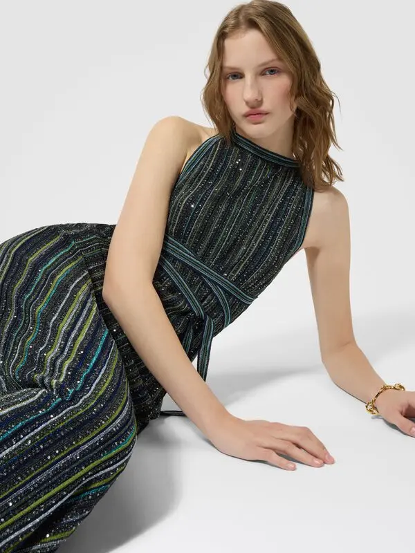 Missoni Long Striped Knit Dress With Sequins
