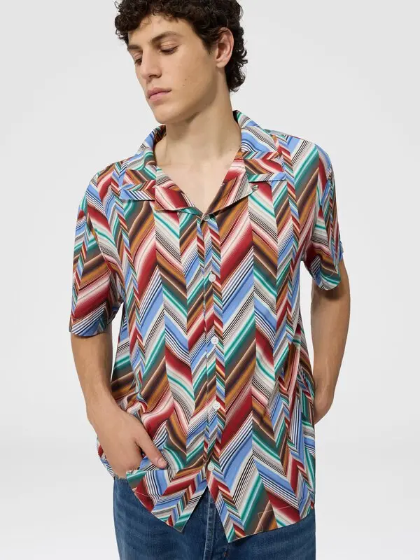 Missoni Bowling Shirt In Pure Viscose With Zig Zag Motif