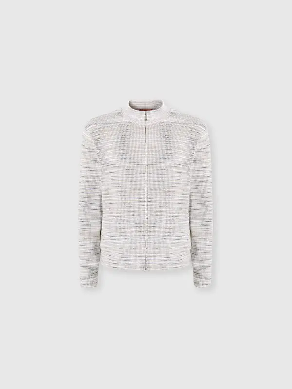 Missoni Ribbed Cotton Cardigan With Mock Neck And Flamed Texture - Multicoloured