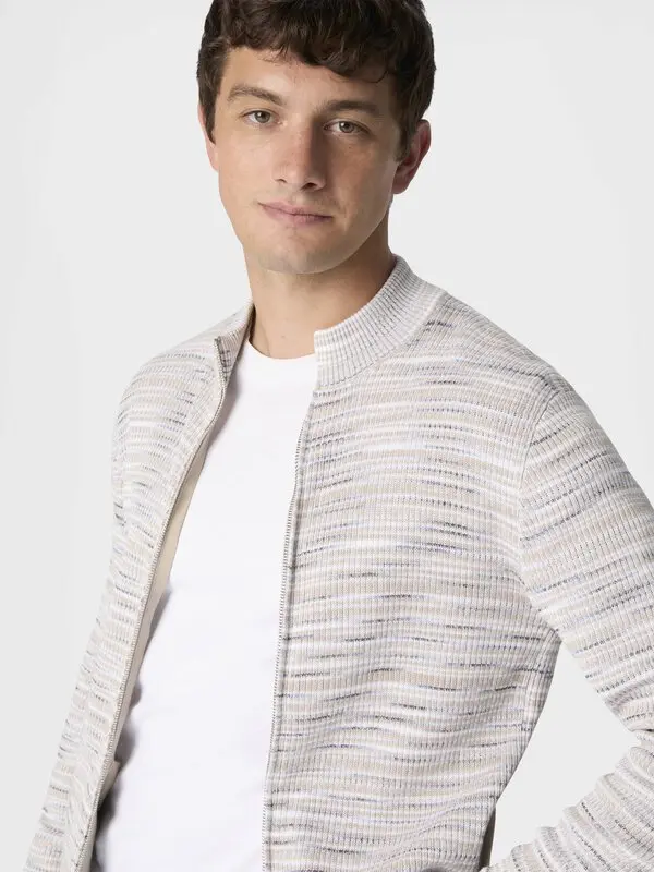 Missoni Ribbed Cotton Cardigan With Mock Neck And Flamed Texture