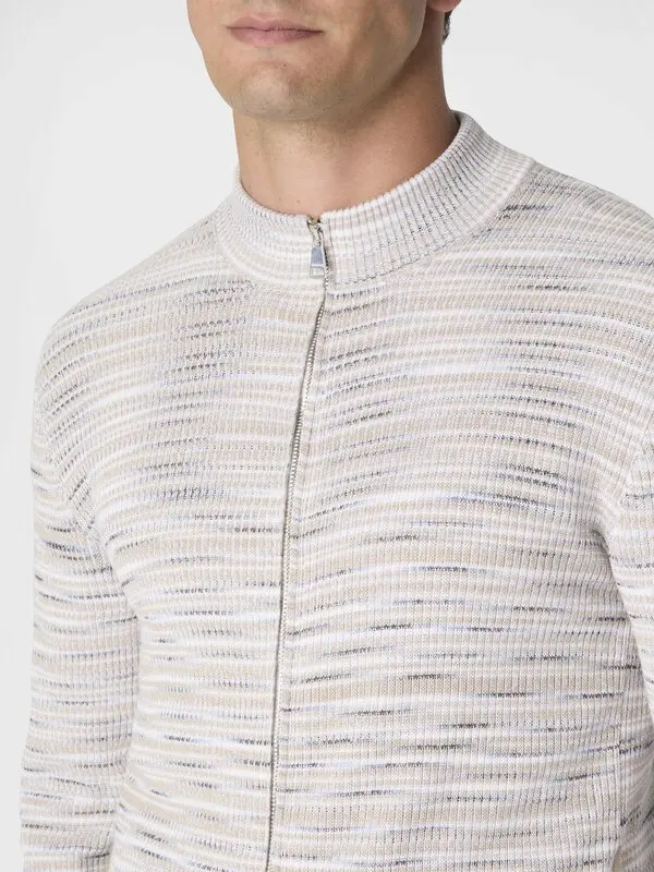 Missoni Ribbed Cotton Cardigan With Mock Neck And Flamed Texture