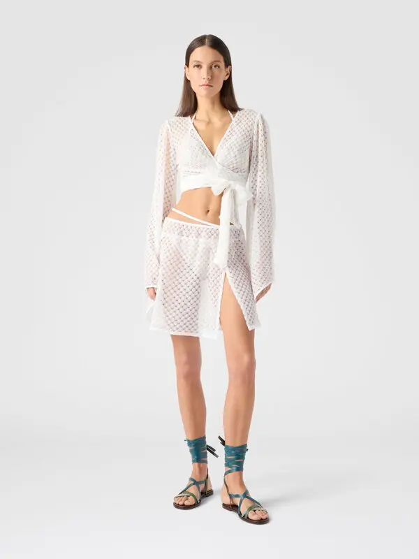 Missoni Mini Pareo Skirt In Lamé Viscose With Raschel Workmanship - White