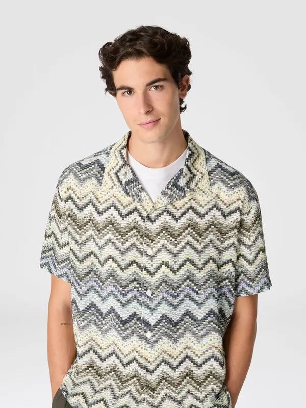 Missoni Bowling Shirt In Viscose With Dashed Zigzag Print