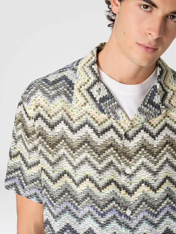 Missoni Bowling Shirt In Viscose With Dashed Zigzag Print