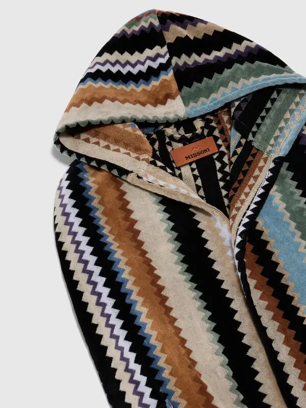 Missoni Long Curt Chevron Cotton Terry Hooded Bathrobe - Beige,multicoloured