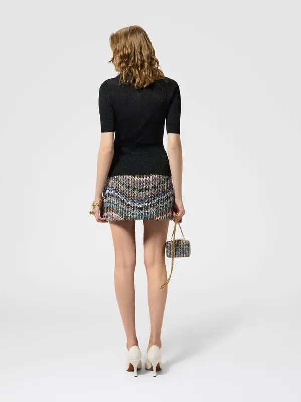 Missoni Ribbed Knit Top With High Neck And Short Sleeves