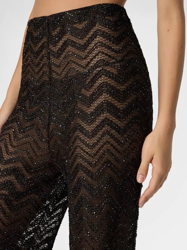 Missoni Wide Fishnet Trousers With Zigzag Pattern And Sequins
