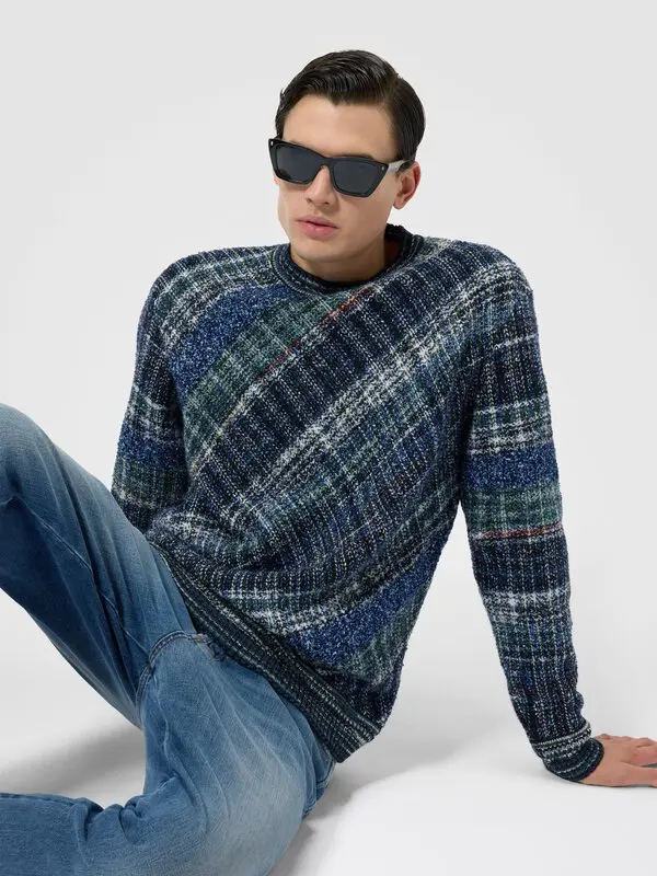 Missoni Macro-check Wool-blend Pullover - Dark Blue