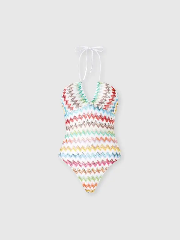 Missoni Lamé Viscose One-piece Swimsuit With Micro Zigzag Pattern - White,multicoloured