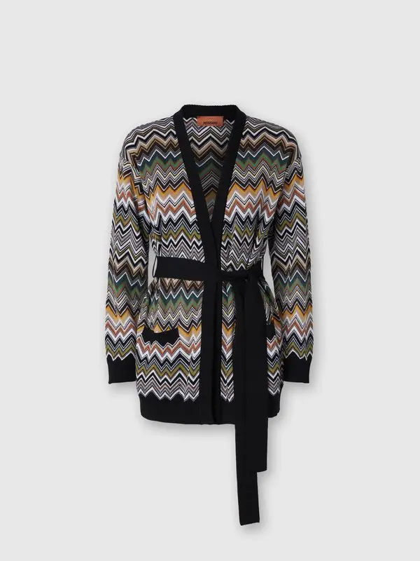 Missoni Relaxed Fit Cardigan With Belt And Chevron Pattern - Multicoloured