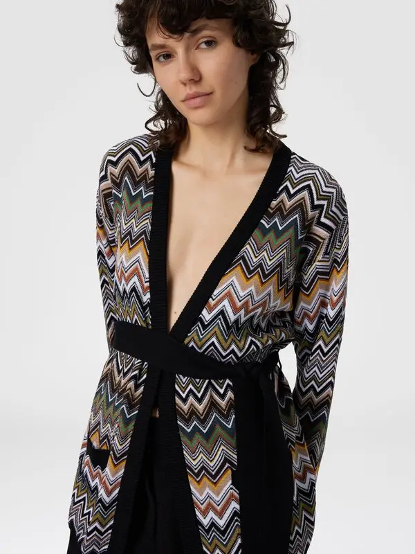 Missoni Relaxed Fit Cardigan With Belt And Chevron Pattern