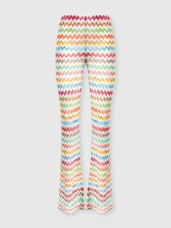 Missoni Flared Pants In Lamé Viscose With Micro Zigzag Pattern - White,multicoloured