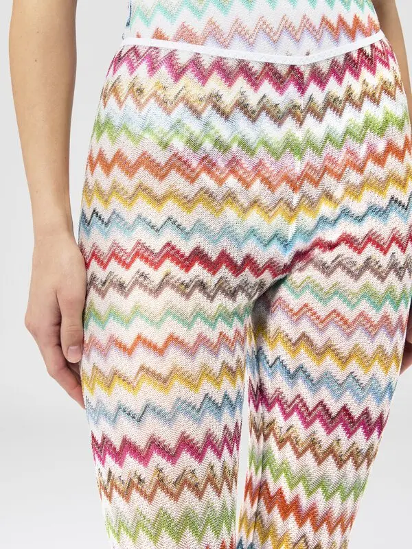 Missoni Flared Pants In Lamé Viscose With Micro Zigzag Pattern - White,multicoloured