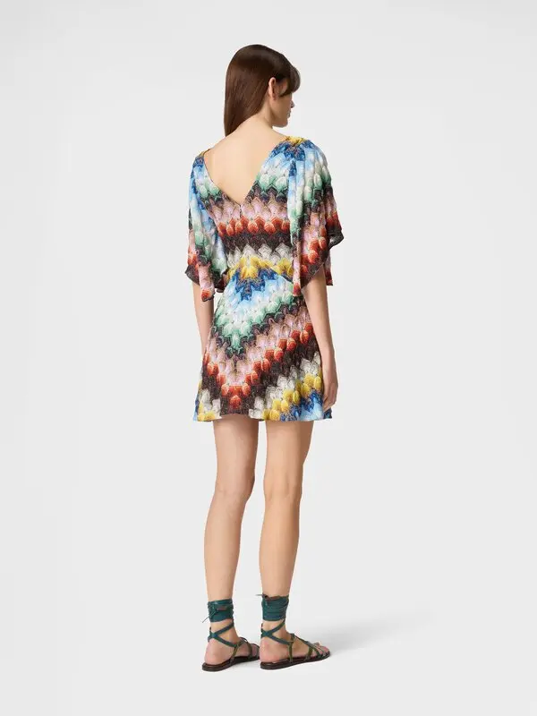 Missoni Short Dress In Lamé Viscose Blend With Lace Motif And V-neck - Multicoloured