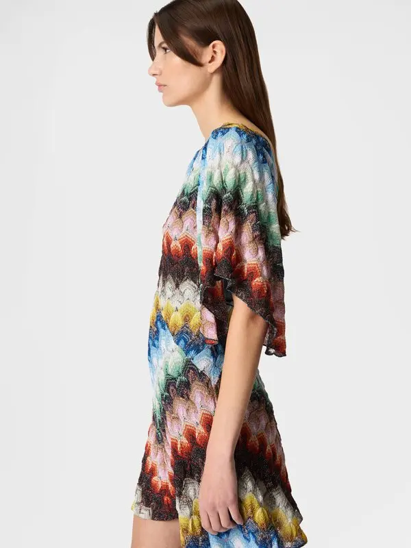 Missoni Short Dress In Lamé Viscose Blend With Lace Motif And V-neck - Multicoloured