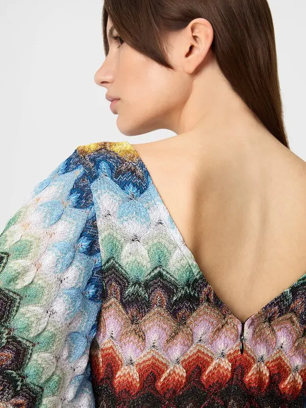 Missoni Short Dress In Lamé Viscose Blend With Lace Motif And V-neck - Multicoloured