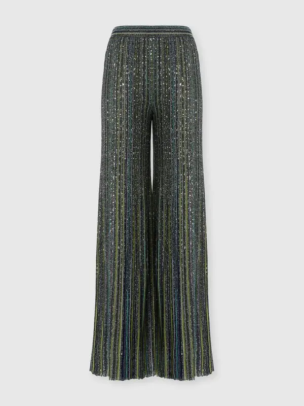 Missoni Ribbed Palazzo Trousers With Sequins - Green