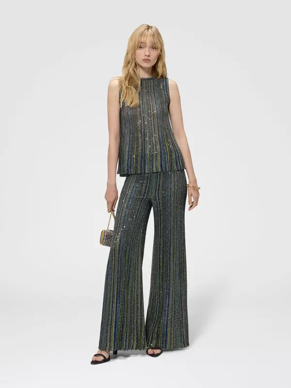 Missoni Ribbed Palazzo Trousers With Sequins - Green