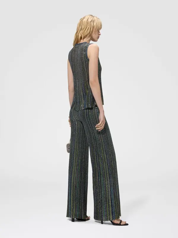 Missoni Ribbed Palazzo Trousers With Sequins - Green