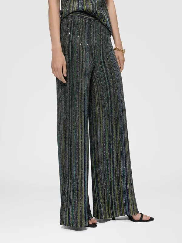 Missoni Ribbed Palazzo Trousers With Sequins - Green