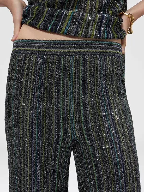 Missoni Ribbed Palazzo Trousers With Sequins - Green