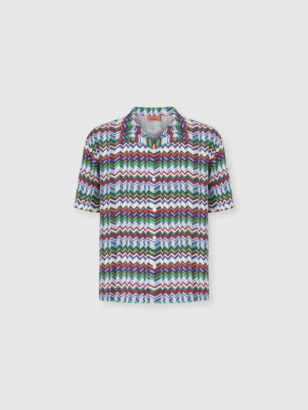 Missoni Bowling Shirt In Viscose With Irregular Zigzag Print - Multicoloured