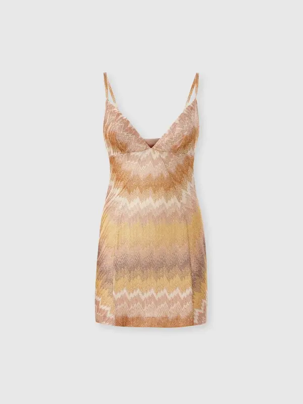 Missoni Sleeveless Viscose Lamé Mini Dress With Deep Neckline - Gold