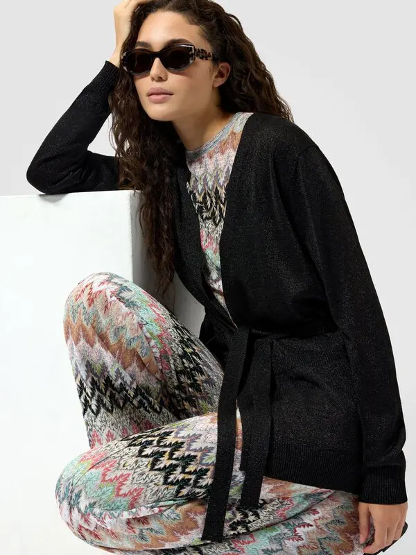 Missoni Lamé Fabric Cardigan With Belt - Black