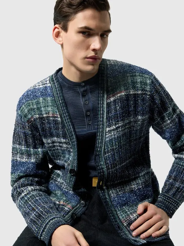 Missoni Blend Check Cardigan With Side Pockets - Dark Blue