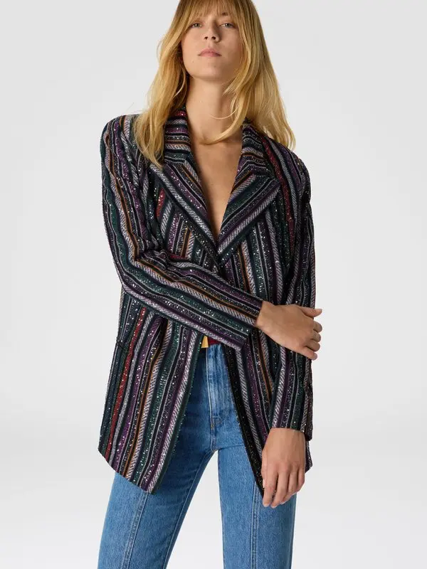 Missoni Breasted Blazer With Herringbone Stripe Knit