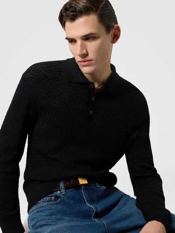 Missoni Long-sleeve Cotton And Wool Chevron Polo Shirt