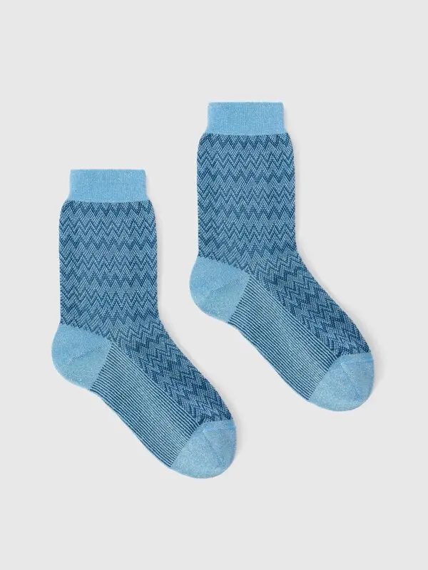 Missoni Short Lamé Knit Socks With Zigzag Pattern - Multicoloured