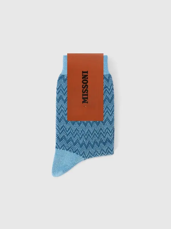 Missoni Short Lamé Knit Socks With Zigzag Pattern