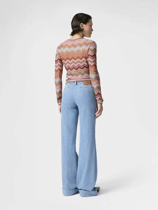 Missoni Denim Flared Trousers With Cuffed Hem And Center Crease - Denim Blue