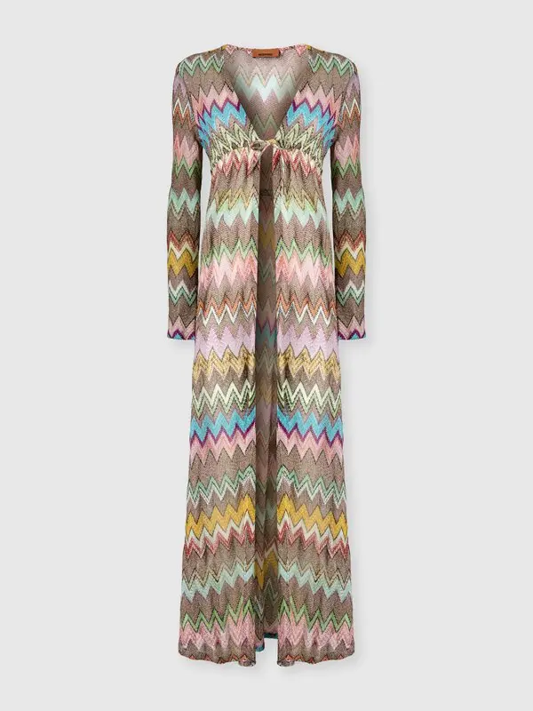 Missoni Long Cardigan In Lamé Viscose With Macro Zigzag Pattern