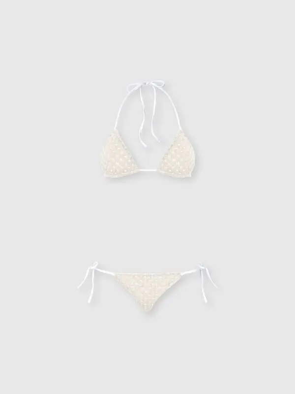 Missoni Triangle Bikini In Lamé Viscose With Raschel Workmanship - White