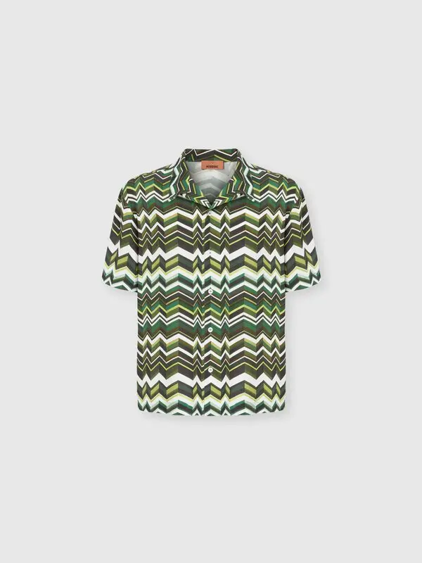 Missoni Bowling Shirt In Viscose With Zigzag Print - Green