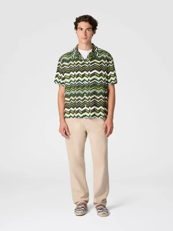 Missoni Bowling Shirt In Viscose With Zigzag Print - Green