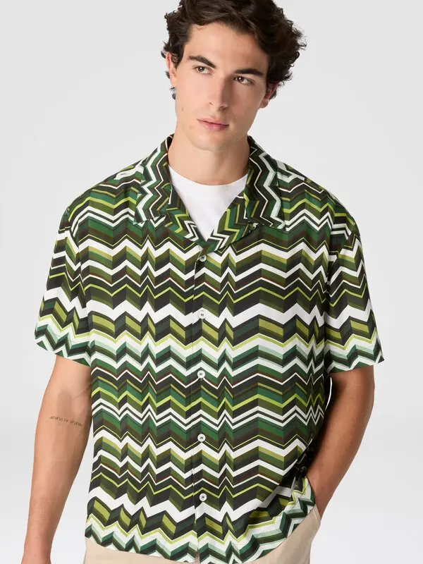 Missoni Bowling Shirt In Viscose With Zigzag Print - Green
