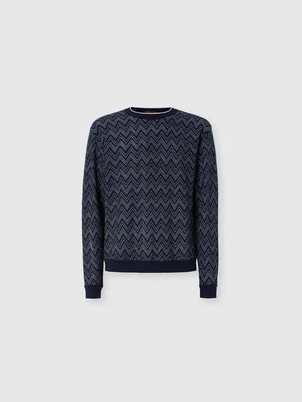 Missoni Neck Cashmere Pullover With Zigzag Pattern - Navy Blue