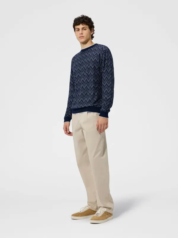 Missoni Neck Cashmere Pullover With Zigzag Pattern - Navy Blue