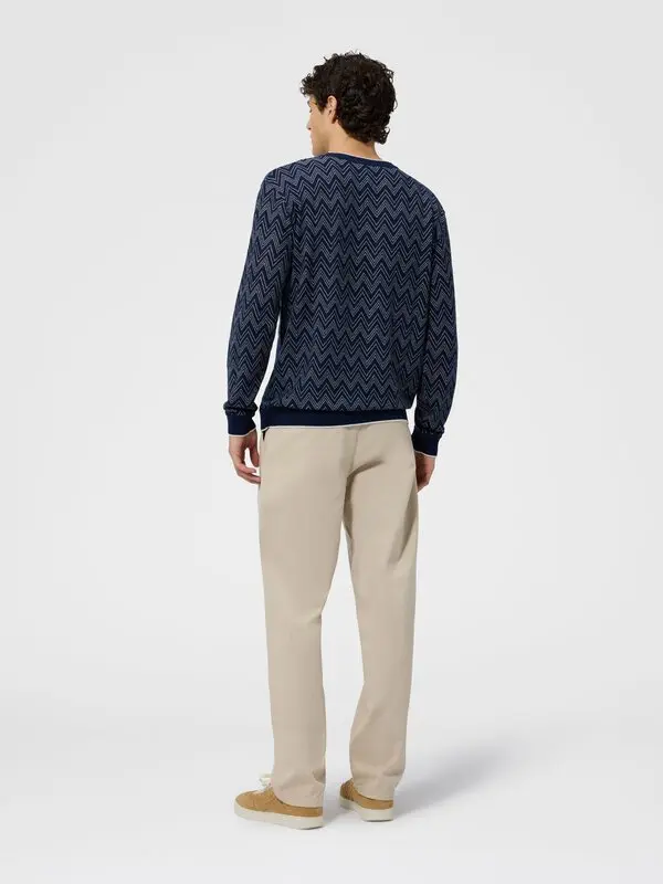 Missoni Neck Cashmere Pullover With Zigzag Pattern - Navy Blue