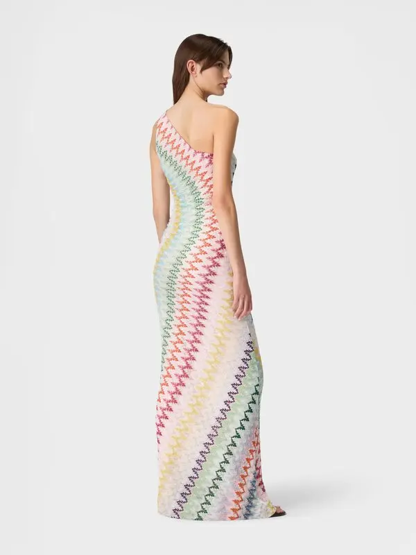 Missoni One-shoulder Chevron Lamé Viscose Maxi Dress