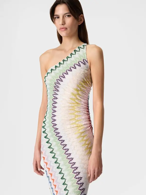 Missoni One-shoulder Chevron Lamé Viscose Maxi Dress
