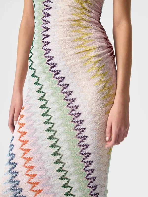 Missoni One-shoulder Chevron Lamé Viscose Maxi Dress