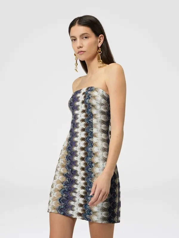Missoni Bustier Mini Dress In Lamé Viscose With Lace Motif - Multicoloured