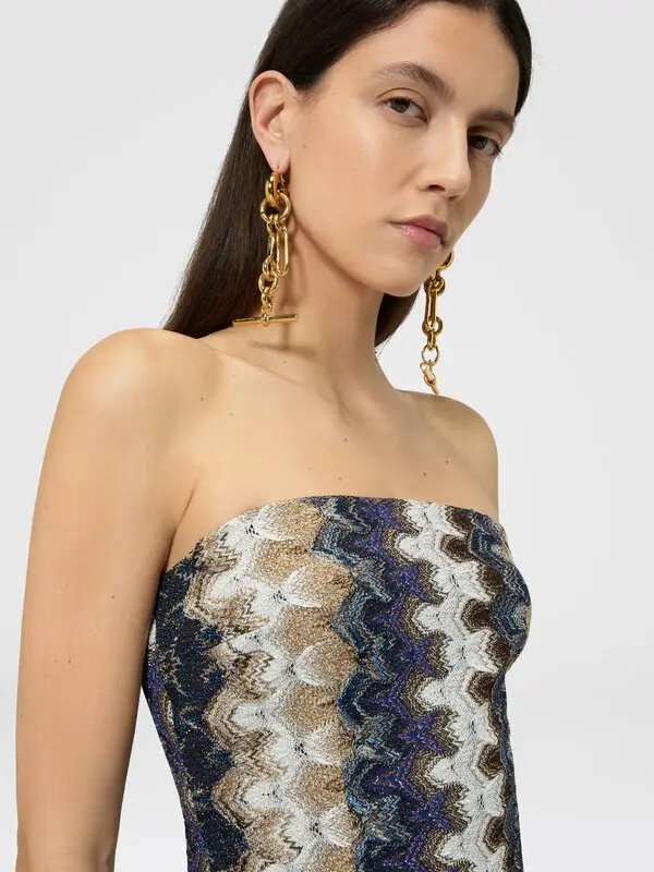 Missoni Bustier Mini Dress In Lamé Viscose With Lace Motif - Multicoloured