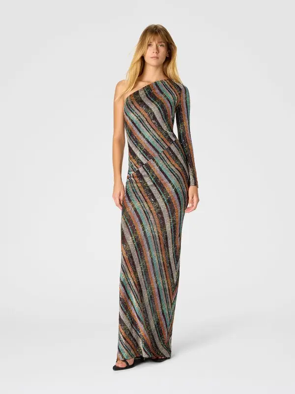 Missoni Shoulder Dress In An Irregular Zigzag Knit With Sequins