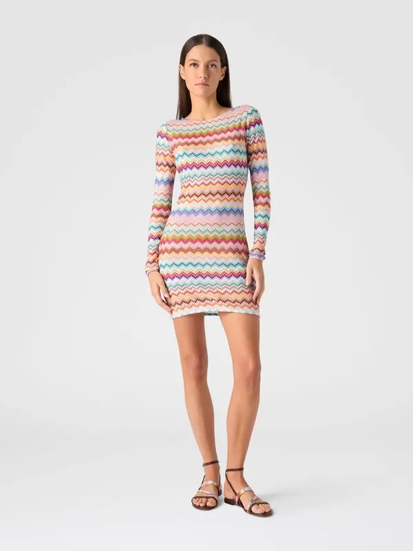 Missoni Viscose Lamé Mini Dress With Pixelated Zigzag Motif