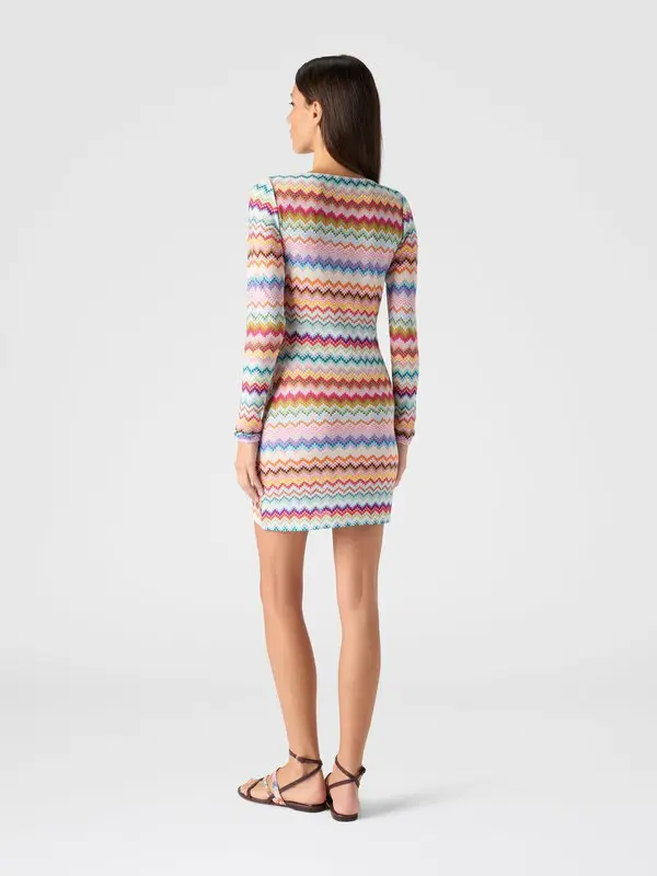Missoni Viscose Lamé Mini Dress With Pixelated Zigzag Motif